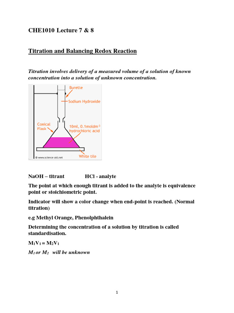Chemistry Titration & Redox Guide | PDF | Titration | Chemistry