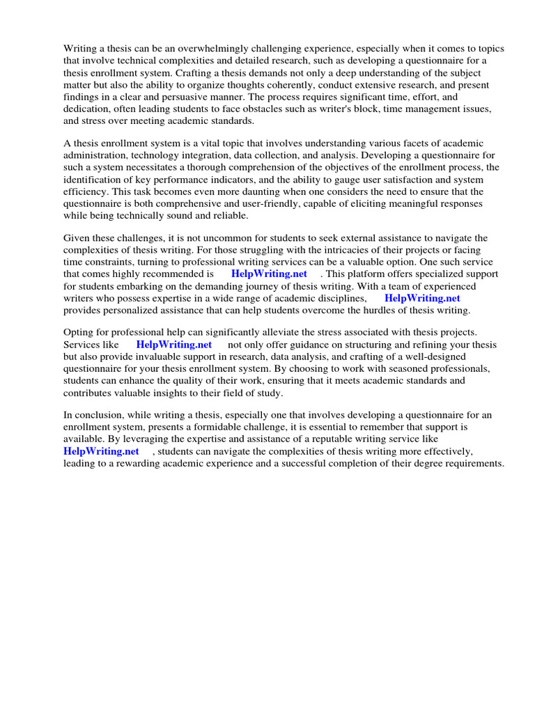 Questionnaire For Thesis Enrollment System | PDF | Databases | Survey Methodology