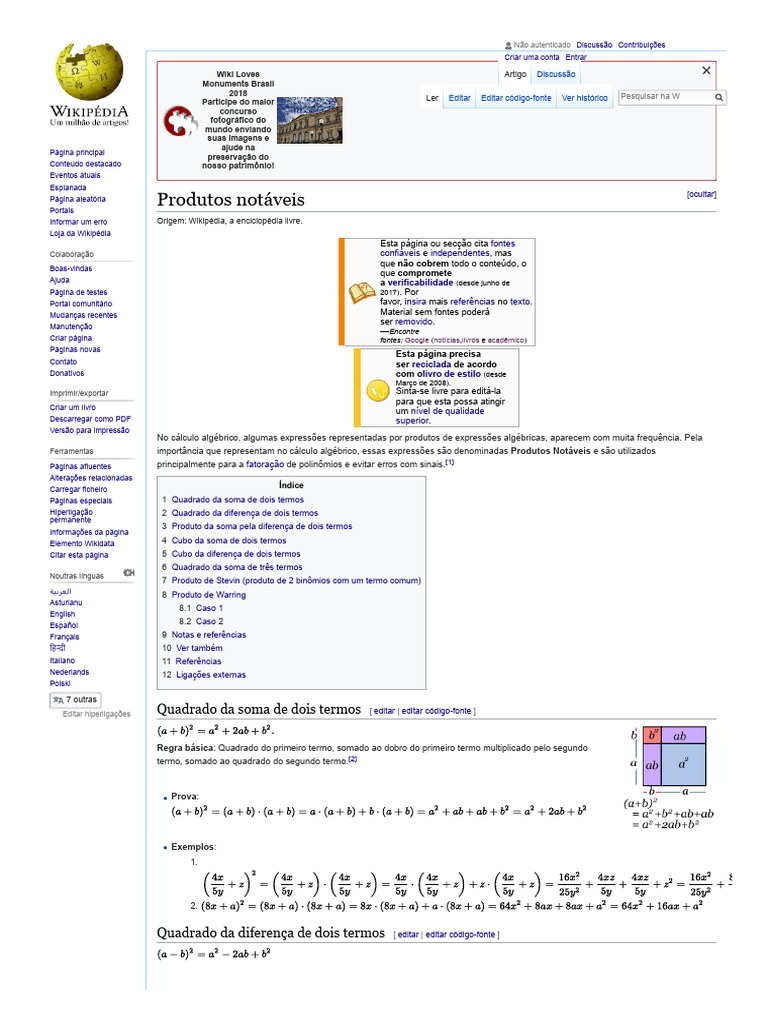 MATEMATICA - MMB5501 - S04 - 14 - Produtos notáveis – Wikipédia, a enciclopédia livre | PDF ...