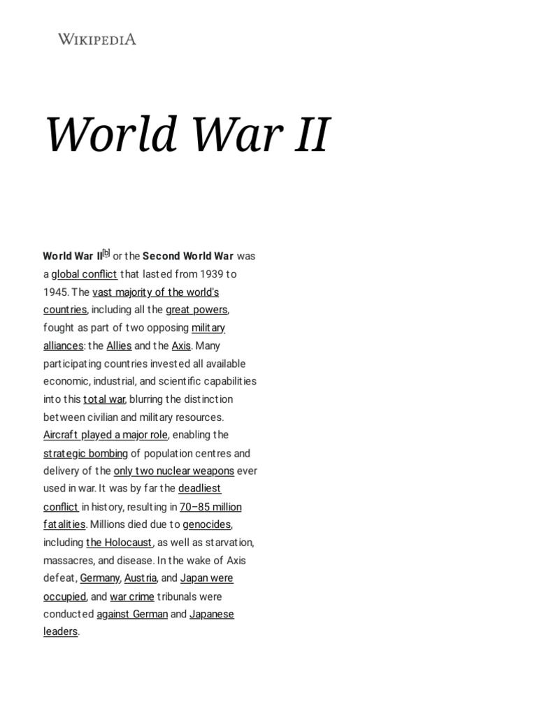 World War II - Wikipedia | PDF | World War II | Axis Powers