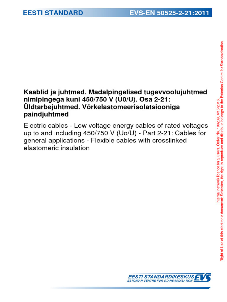 EN - 50525 - 2 - 21 - 2011 Electric Cables | PDF