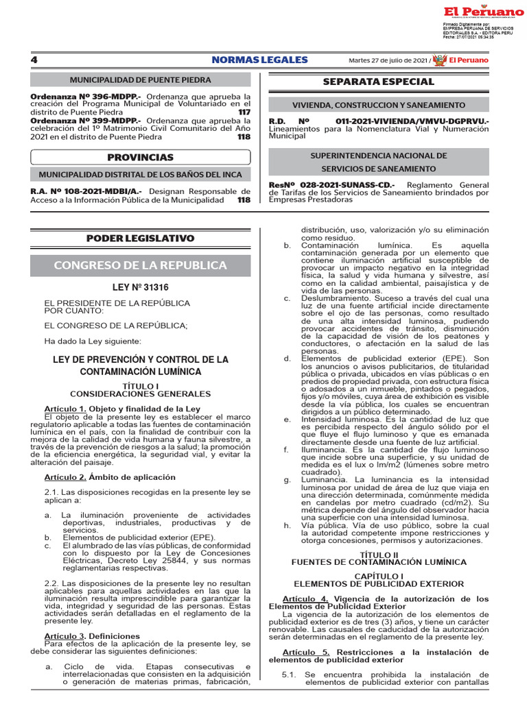 Congreso de La Republica: Normas Legales | Descargar gratis PDF | Encendiendo