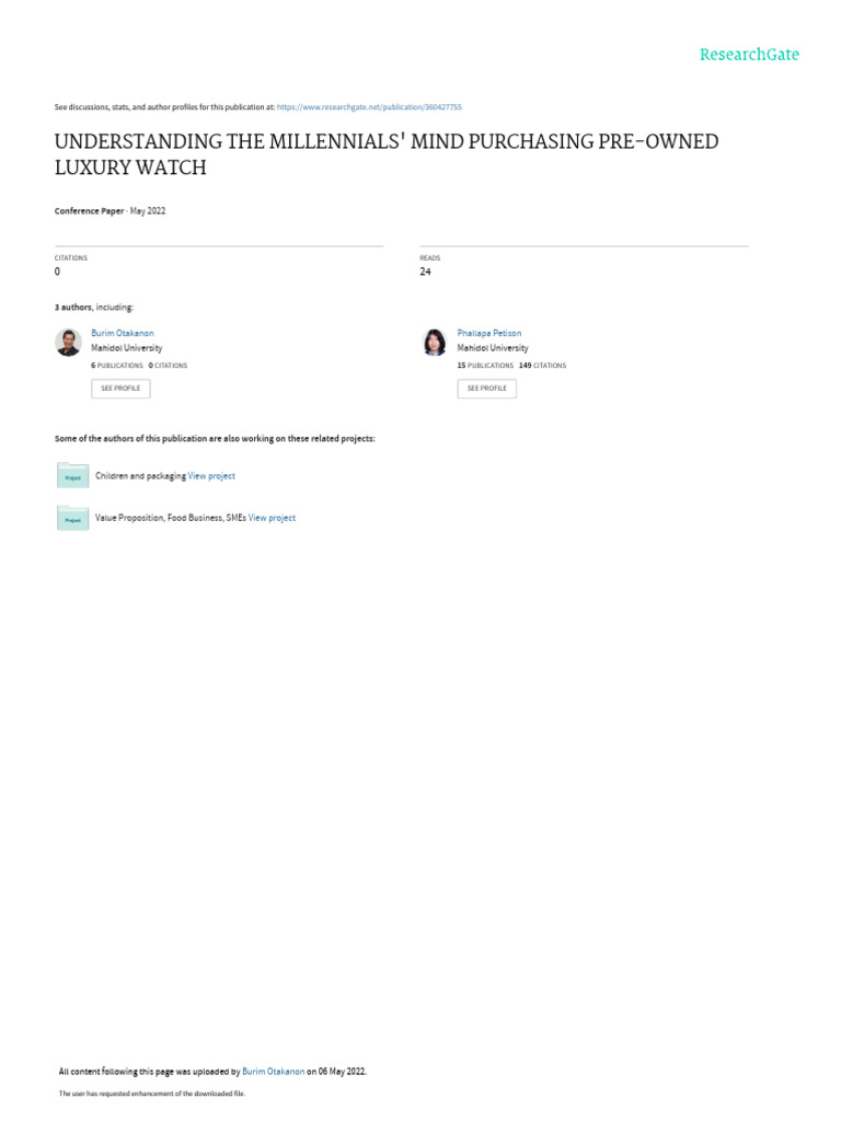 Understanding The Millennials' Mind Purchasing Pre-Owned Luxury Watch | PDF | Luxury Goods | Brand