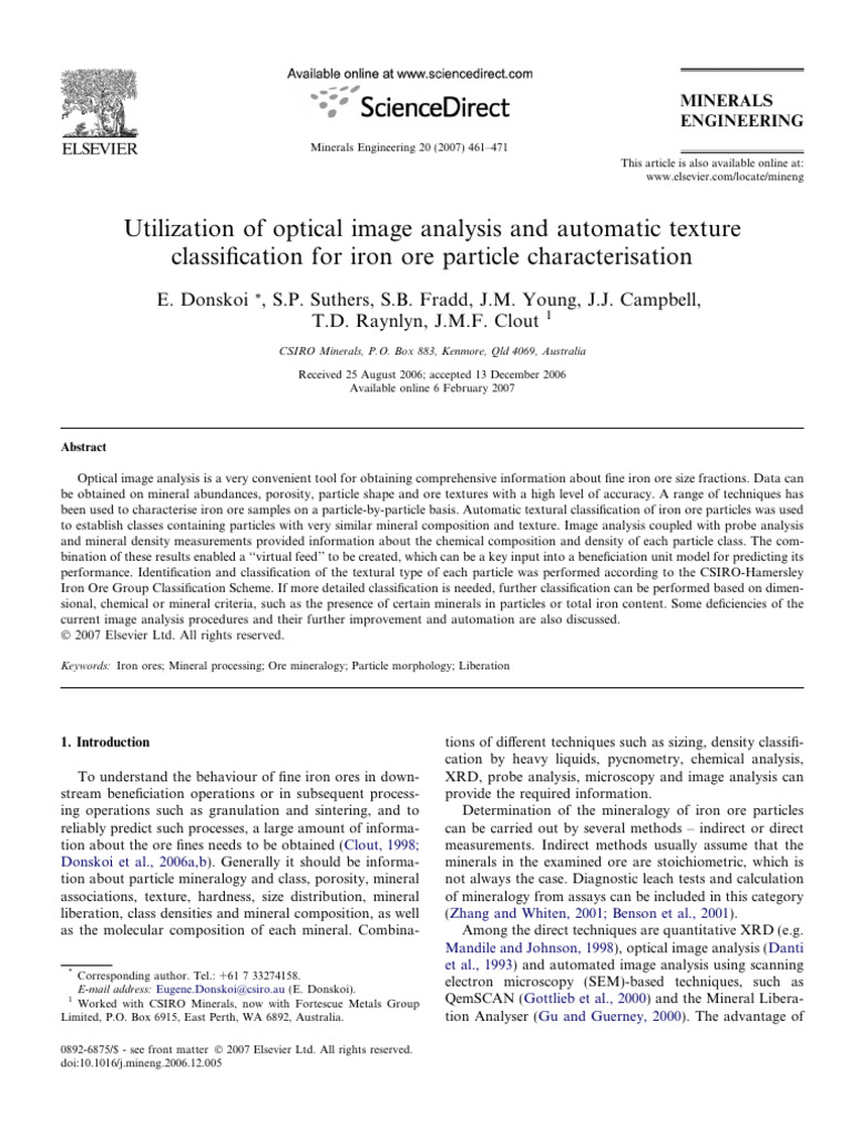 Utiliz Optical Image Analysis&automatic Texture Classif Iron Ore Particle | PDF | Minerals ...