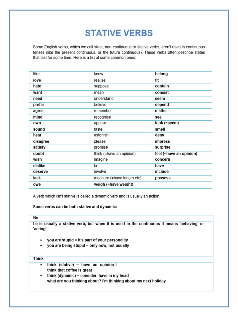 Stative Verbs | PDF | Verb | Semantic Units