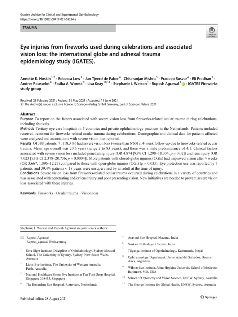 Eye Injuries From Fireworks Used During Celebrations and Associated ...