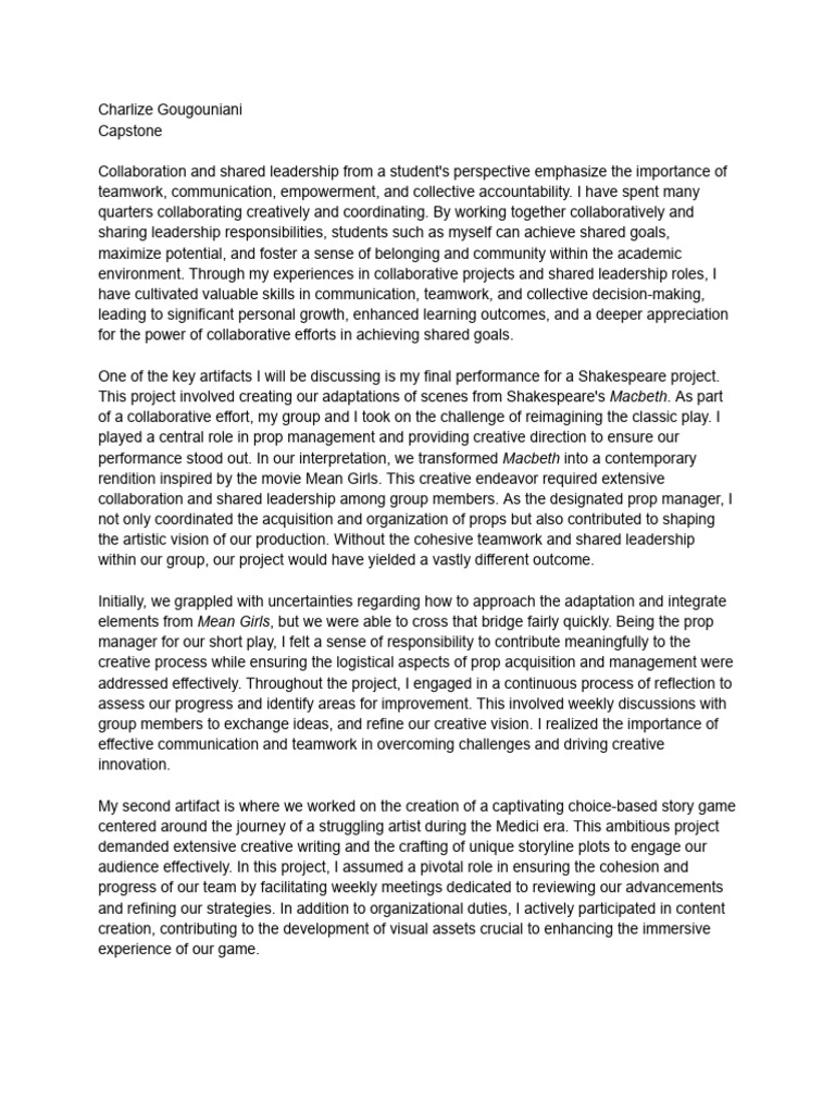 Collaboration and Shared Leadership Mini Portfolio Essay | PDF ...