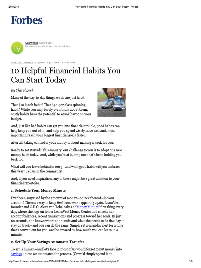 10 Helpful Financial Habits You Can Start Today - Forbes | PDF