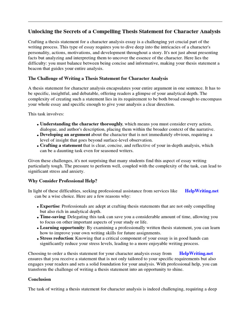 Thesis Statement For Character Analysis Example | PDF | Career & Growth