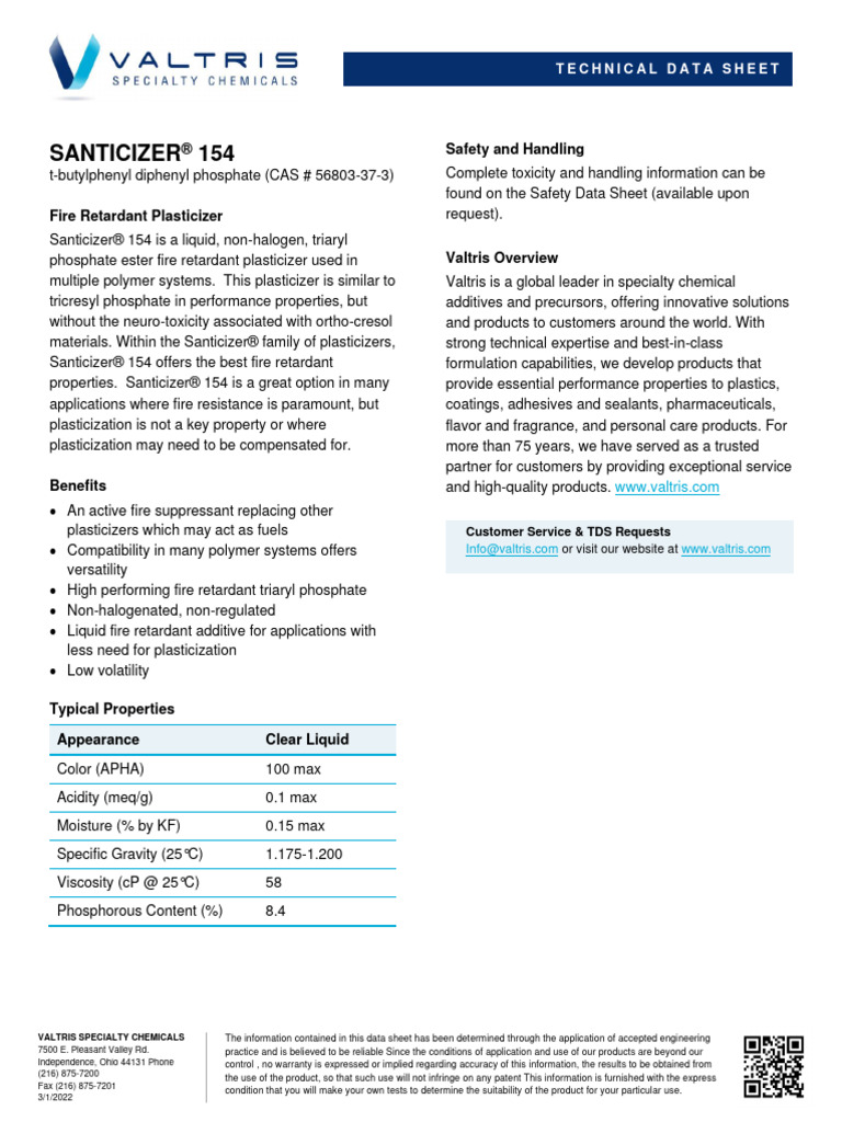 Valtris TDS Santicizer 154 Mar2022 | PDF | Materials | Chemistry