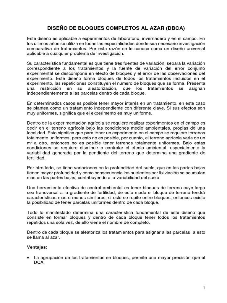 Diseño de Bloques Completos Al Azar | PDF
