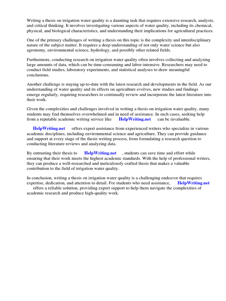 Thesis On Irrigation Water Quality Pdf