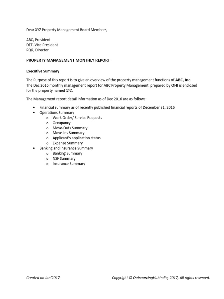 Monthly Managment Report Sample | PDF