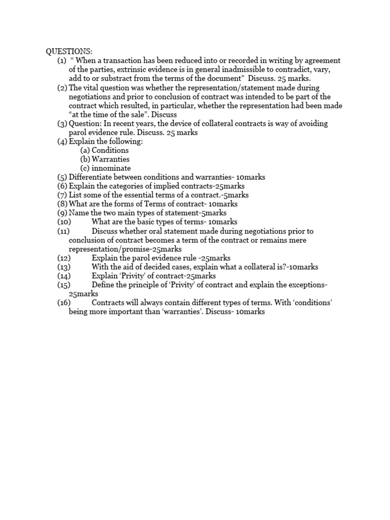 Contract QUESTIONS | PDF