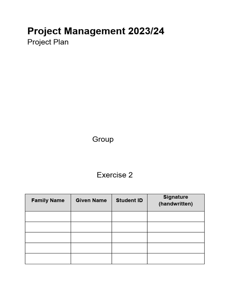 Project Management 2023 - 24 - Cover Exercise 2 | PDF