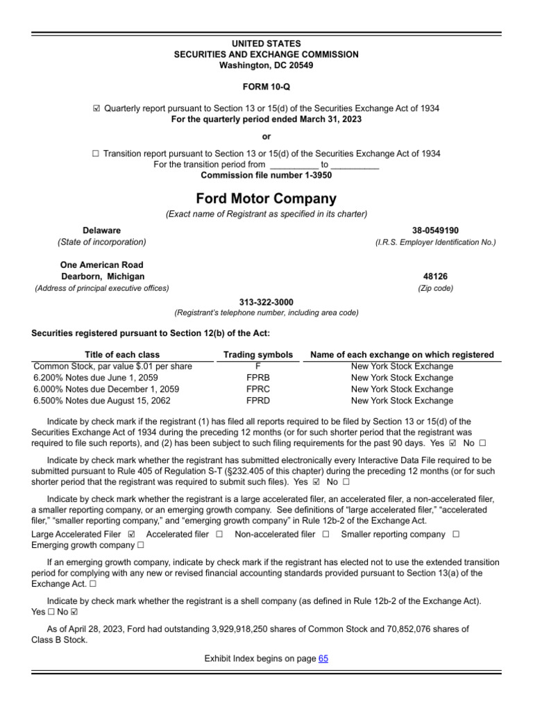 Ford q1 2023 10 Q Report | PDF | Equity (Finance) | Financial Statement