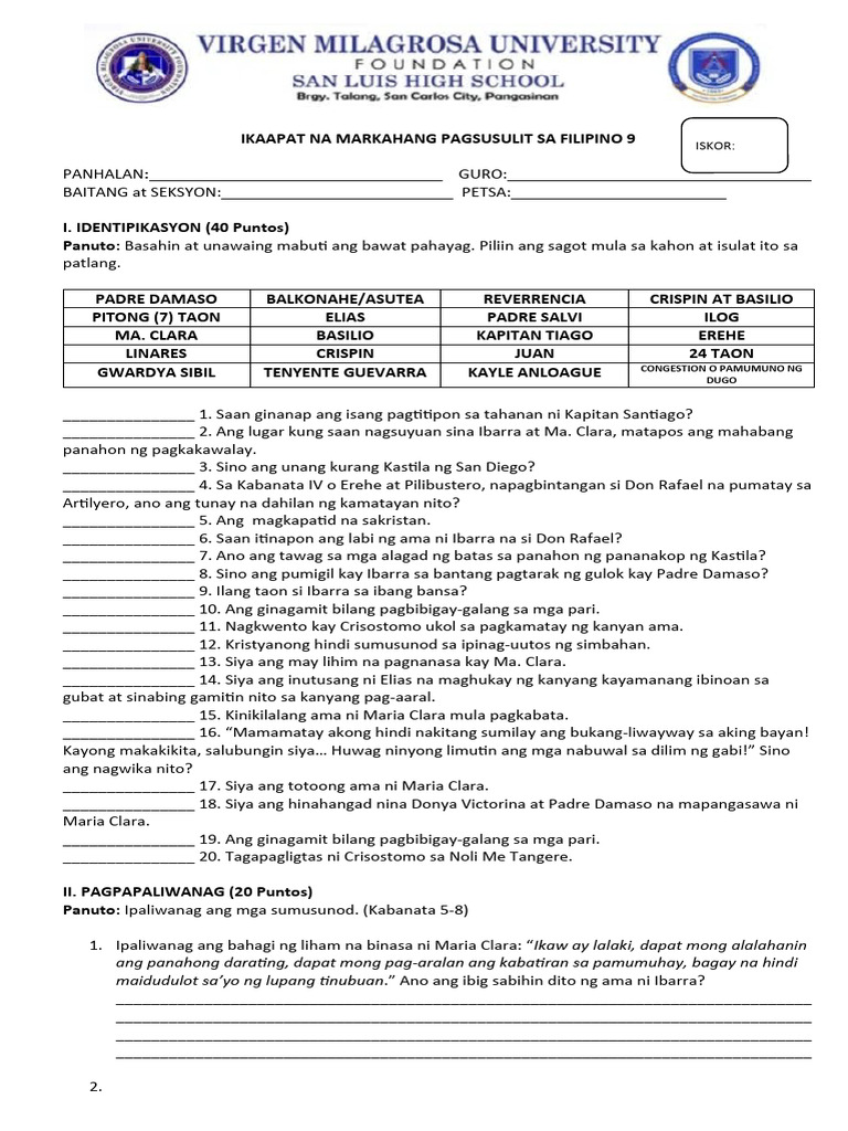 Fil - 9-Ikaapat Na Markahang Pagsusulit | PDF