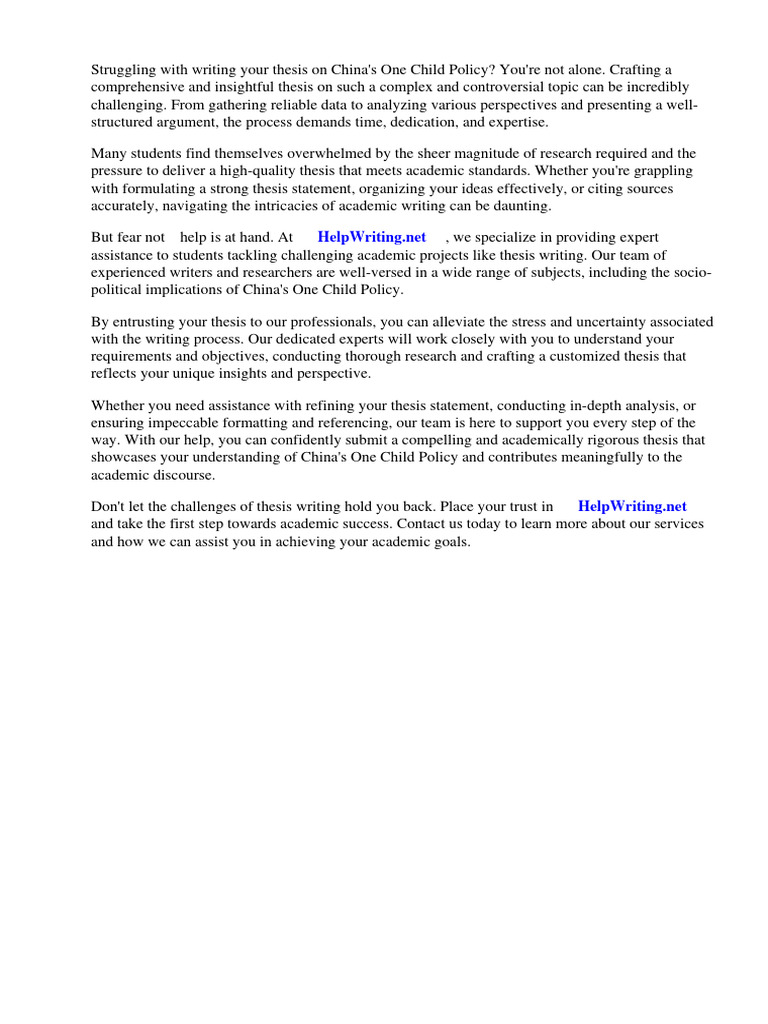 Thesis For Chinas One Child Policy | PDF | China | World Politics