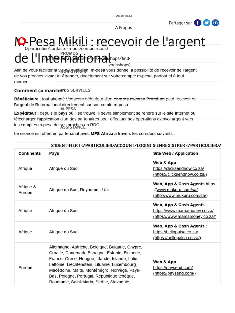 Mpesa Mikili Recevoir de L Argent de L Etranger - Vodacom RDC | PDF ...