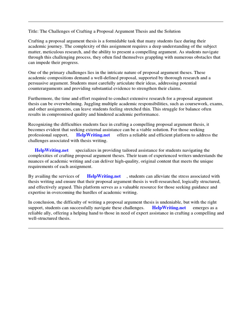Proposal Argument Thesis Example | PDF | Essays | Thesis