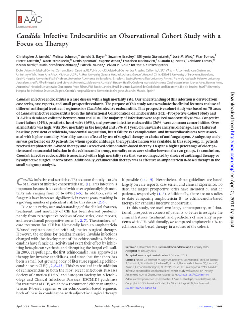 Candida Infective Endocarditis Observational Cohort Study With Focus On ...