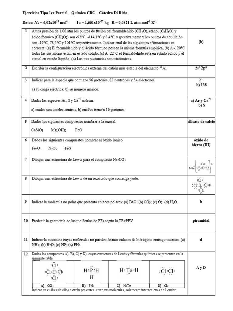 Ejercicios Química CBC Di Risio | PDF