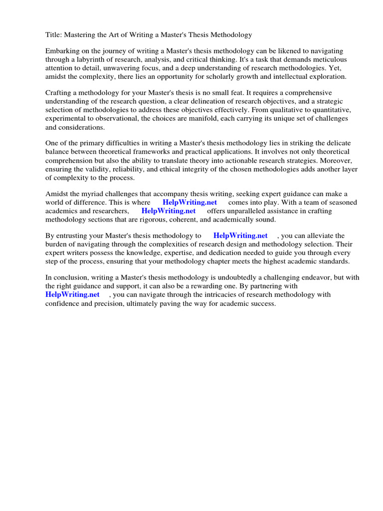 How To Write A Masters Thesis Methodology Pdf Methodology Thesis