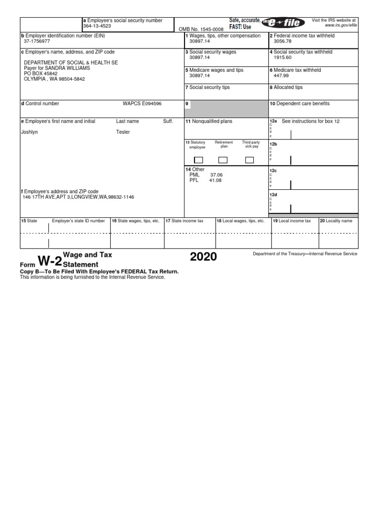 W2 Data | PDF | Irs Tax Forms | Internal Revenue Service