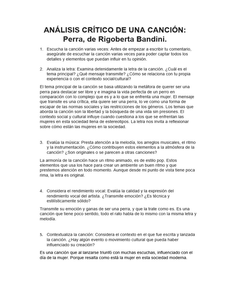 Análisis Crítico de Una Canción | PDF