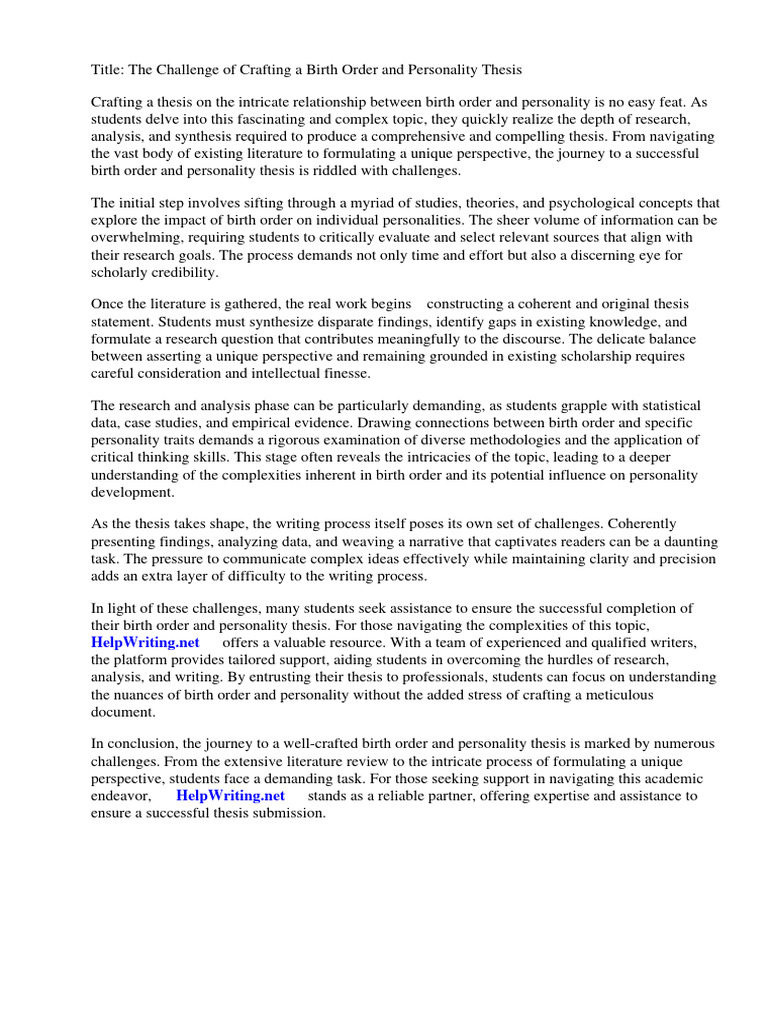 Birth Order and Personality Thesis | PDF | Mental Disorder | Sibling