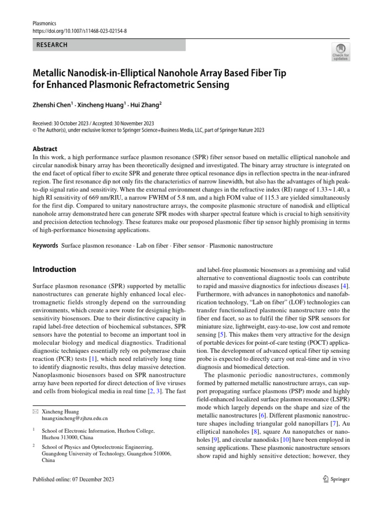 Metallic Nanodisk-In-Elliptical Nanohole Array Based Fiber Tip For Enhanced Plasmonic ...