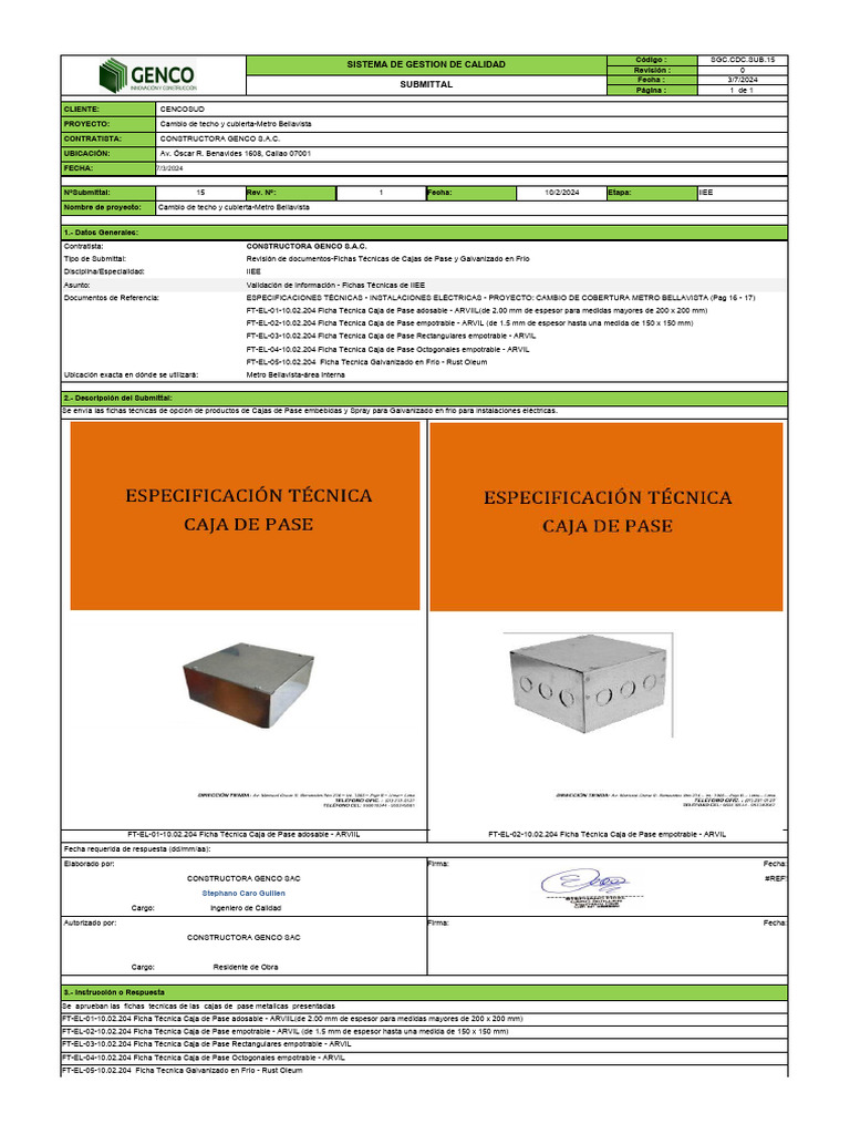 Aprobación Fichas Técnicas IIEE Metro Bellavista | PDF | Tecnología