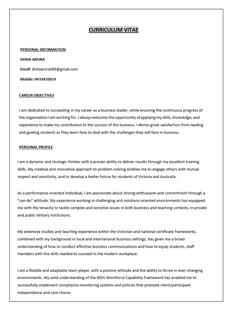 Disha Arora Support Coordinator Resume | PDF | Business