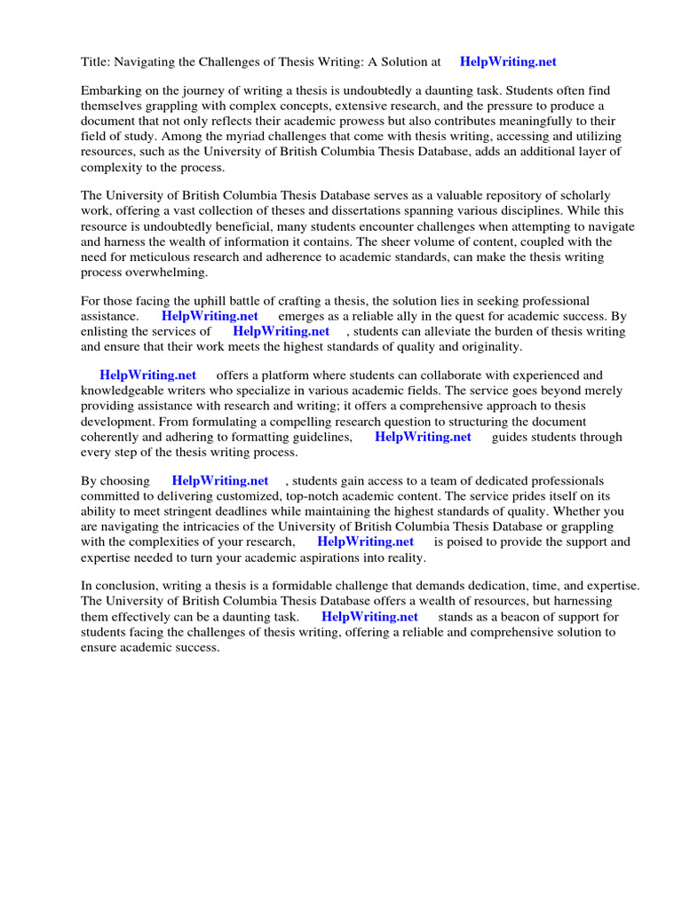 University of British Columbia Thesis Database | PDF | University And ...