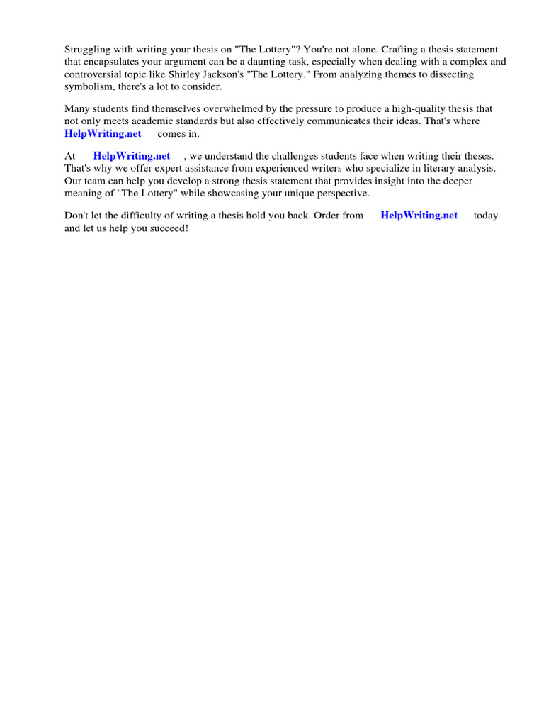 Thesis Help For The Lottery Essay Pdf Essays 7594