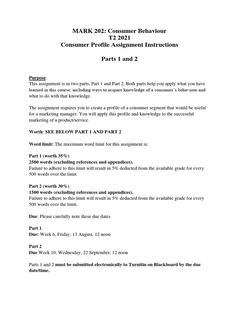 Mark 202 Assignment Part 1 and 2 2021 (T2) | PDF | Apa Style | Consumer ...