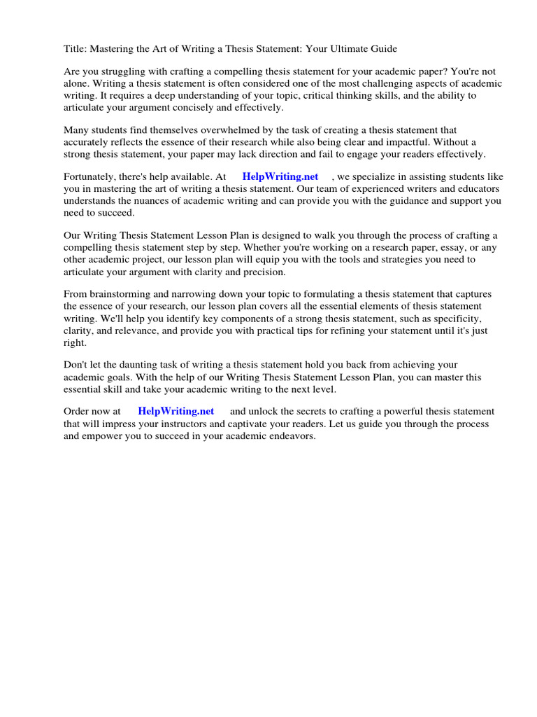 Writing Thesis Statement Lesson Plan | PDF