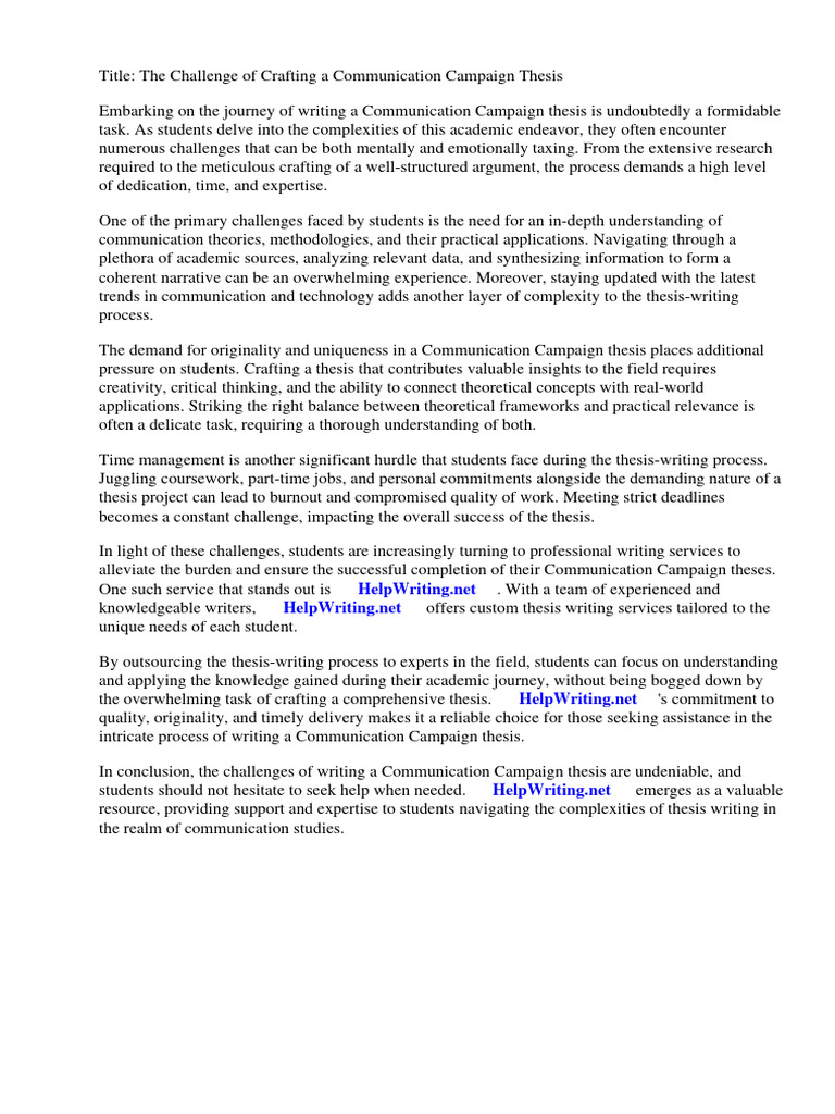 Communication Campaign Thesis | PDF