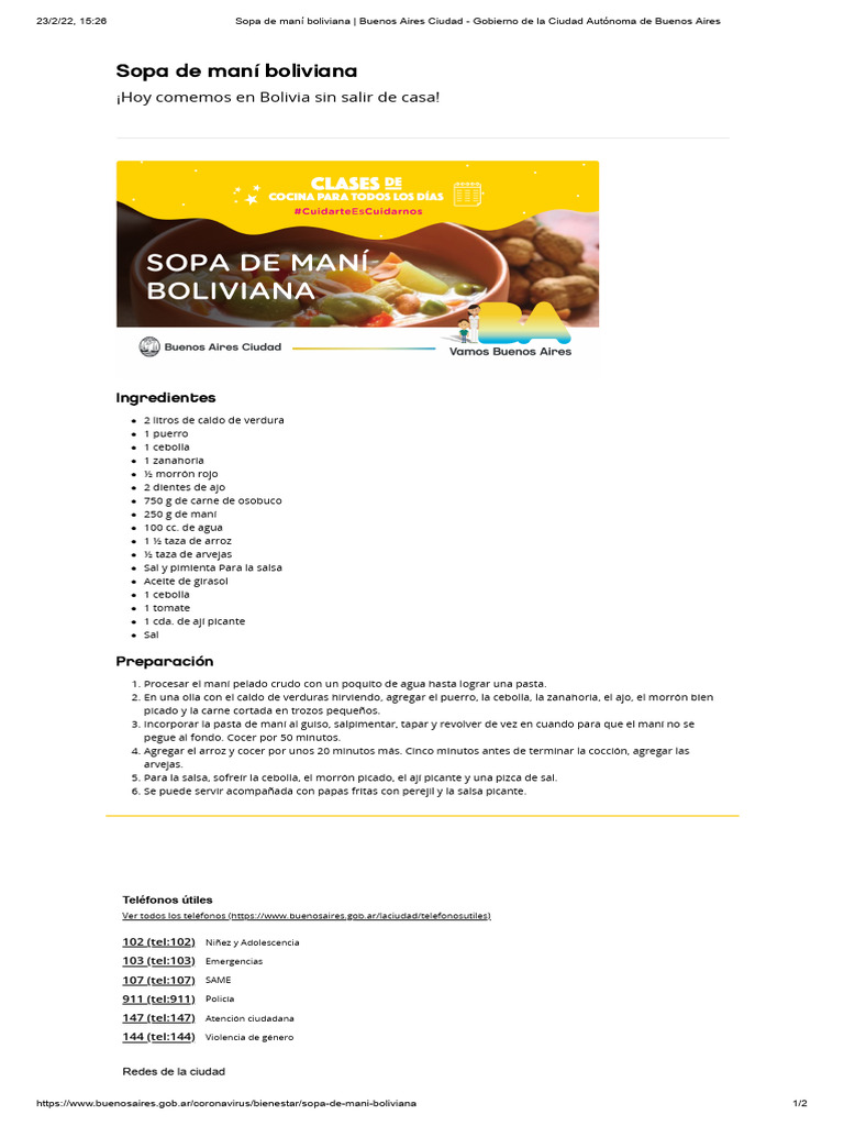Receta de Sopa de Maní Boliviana | PDF | Sopa | Cocinando