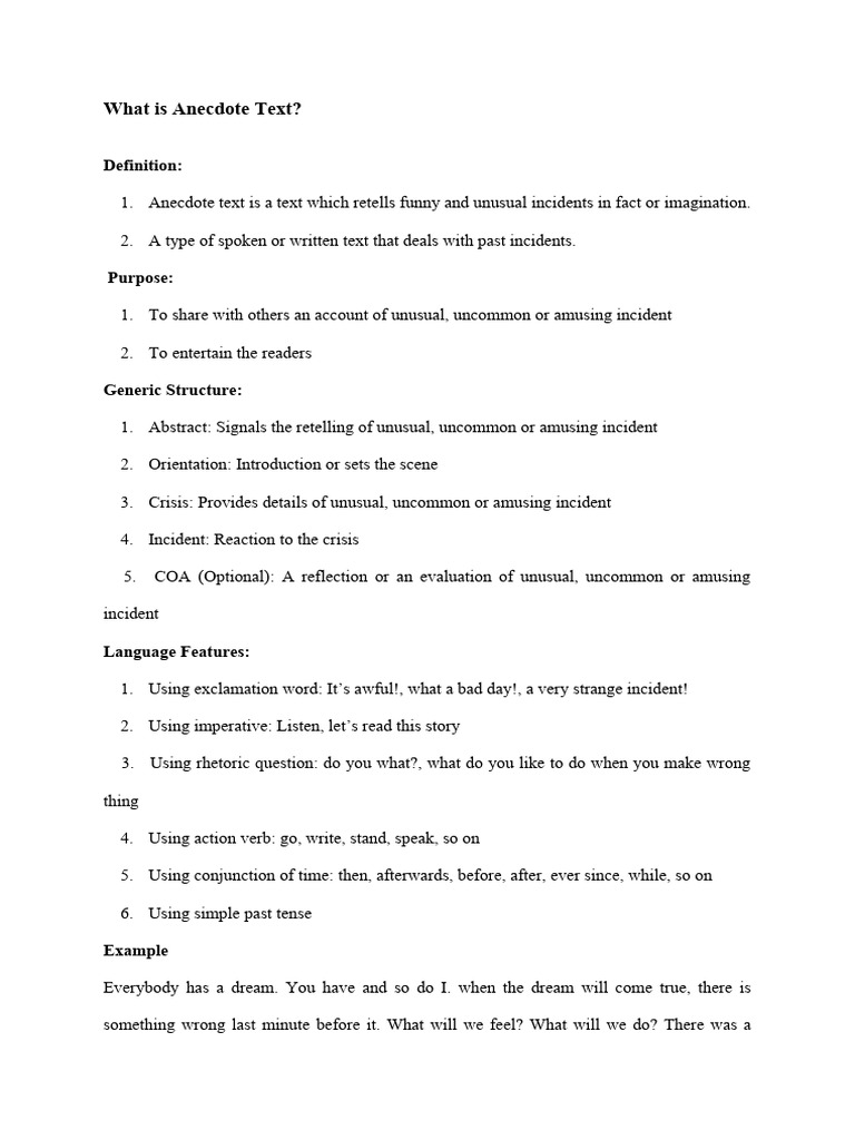 Anecdote Text Explained | PDF | Linguistics | Language Mechanics