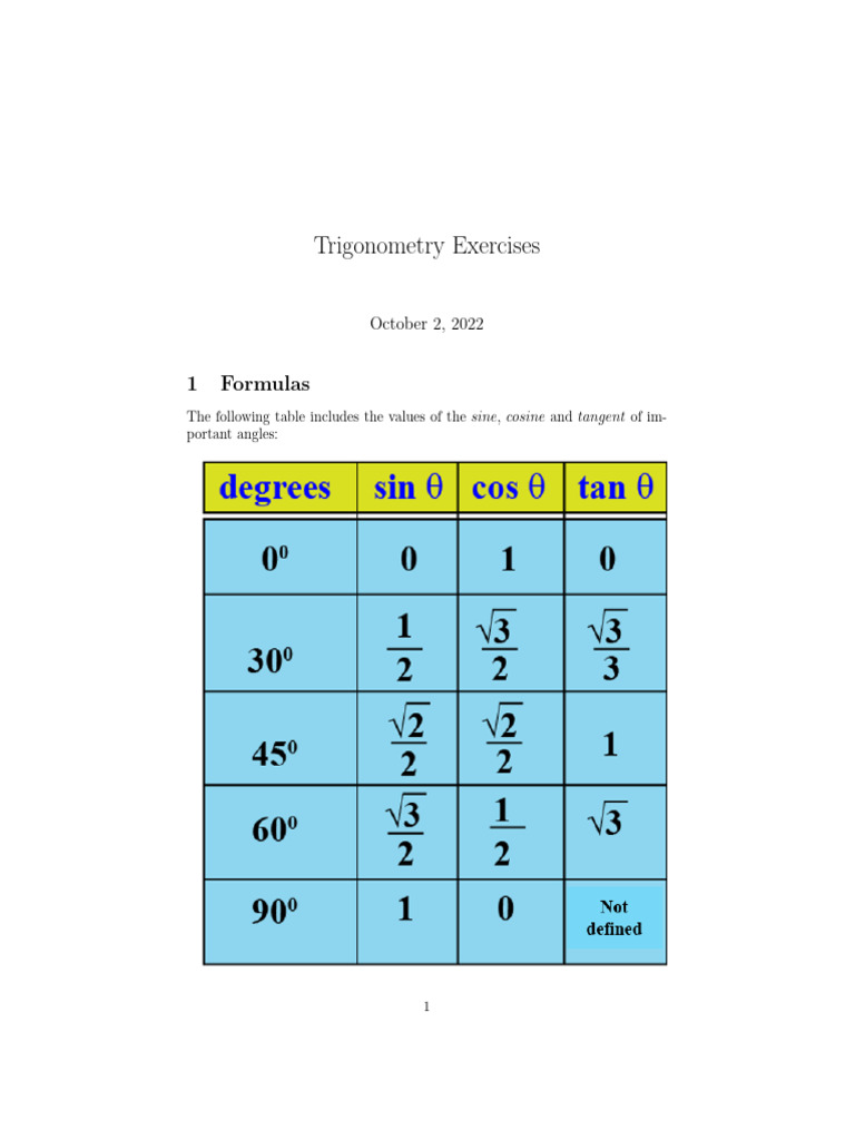 Trigonometry Exercises | PDF | Trigonometric Functions | Trigonometry