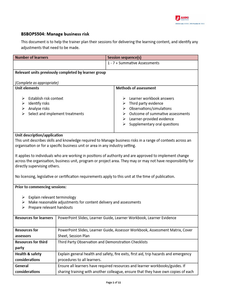 5 BSBOPS504 Session Plan V1.0 | PDF