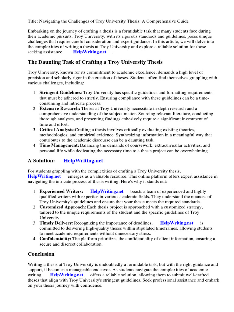 Troy University Thesis Guidelines | PDF | Thesis