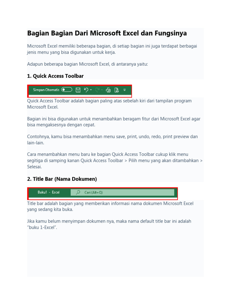 Bagian Bagian Dari Microsoft Excel Dan Fungsinya | PDF