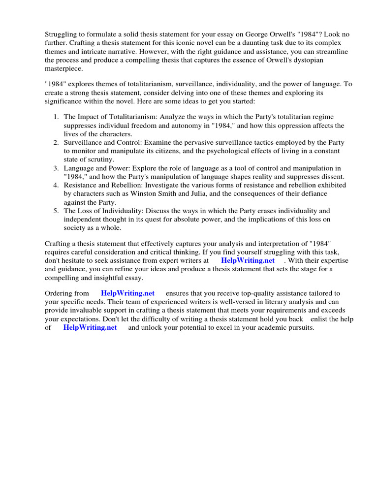 1984 Thesis Statement Ideas | PDF | Essays | Thesis