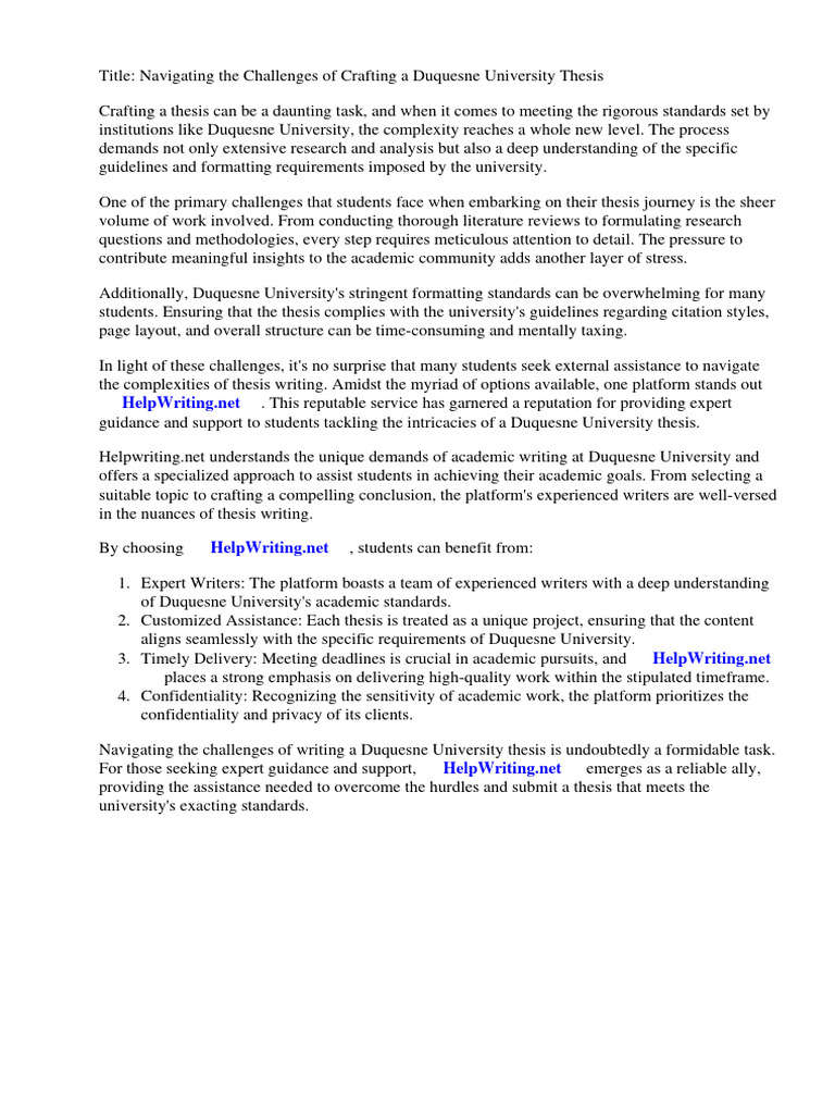 Duquesne Thesis Writing Guide | PDF | Medical School | Thesis