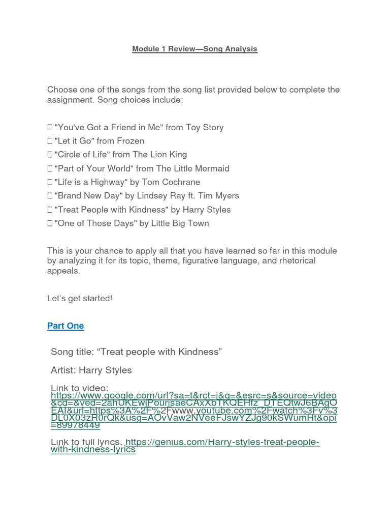 Song Analysis: "Treat People with Kindness" | PDF | Rhetoric | Logos