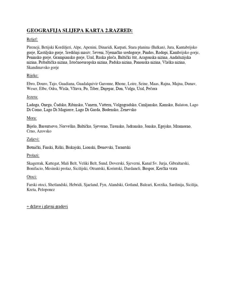 Geografija Slijepa Karta 2 | PDF