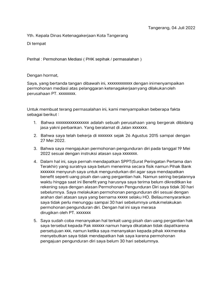 Contoh Permohonan Uang Pisah, UANG KOMPENSASI | PDF | Hukum