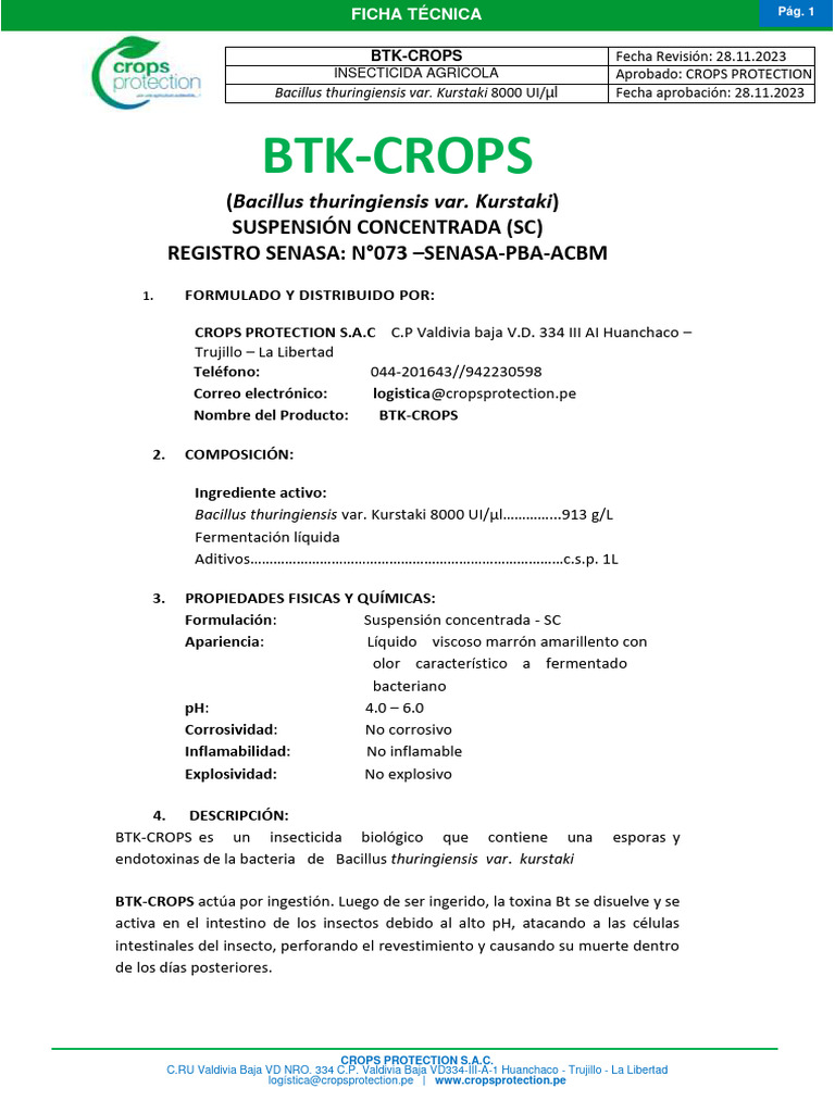 BTK-CROPS Ficha Técnica 2023 | PDF